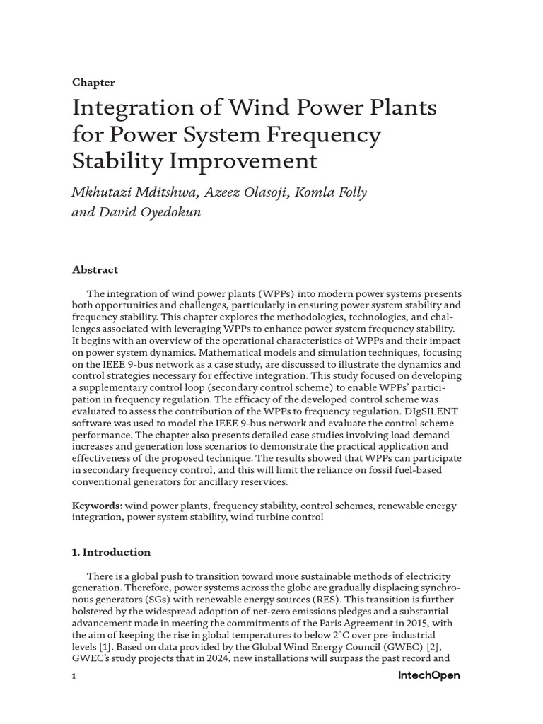 Integration of Wind Power Plants For Power System | PDF | Wind Power ...