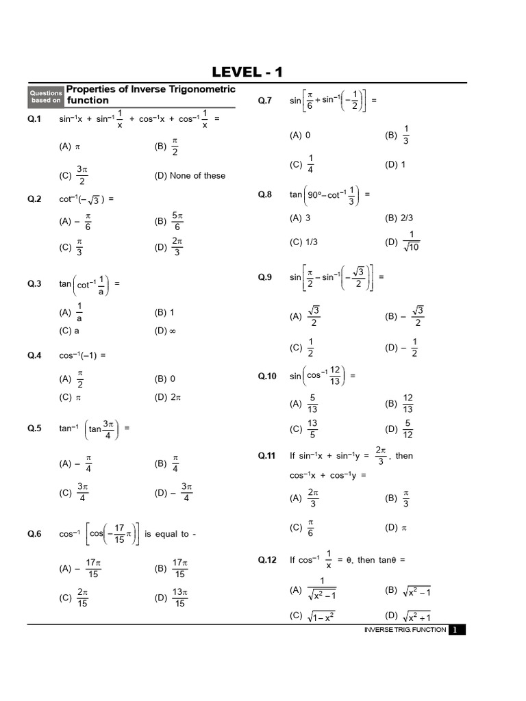 Assignment - Inverse Trigonometric Functions | PDF | Trigonometry | Trigonometric Functions