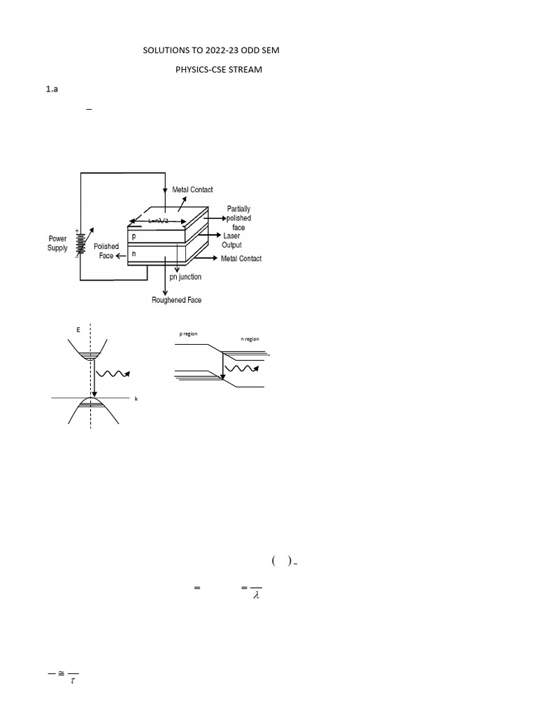 Solutions To Physics-Cse Stream 2022-23 Odd Sem | PDF | Band Gap | Optical Fiber