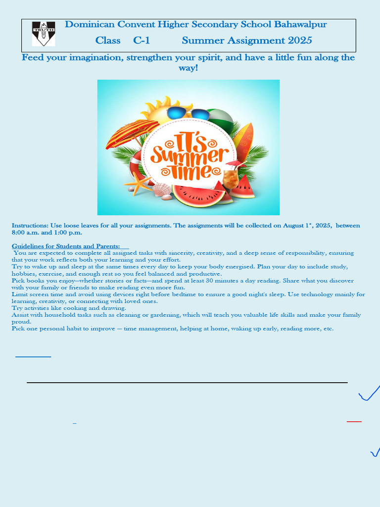 Summer Assignment Guidelines 2025 | PDF | Usb | Acceleration