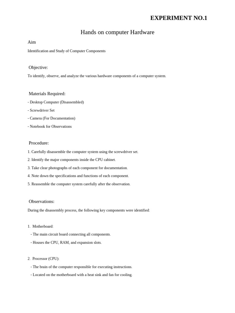 Hands On Computer Hardware: Experiment No.1 | PDF