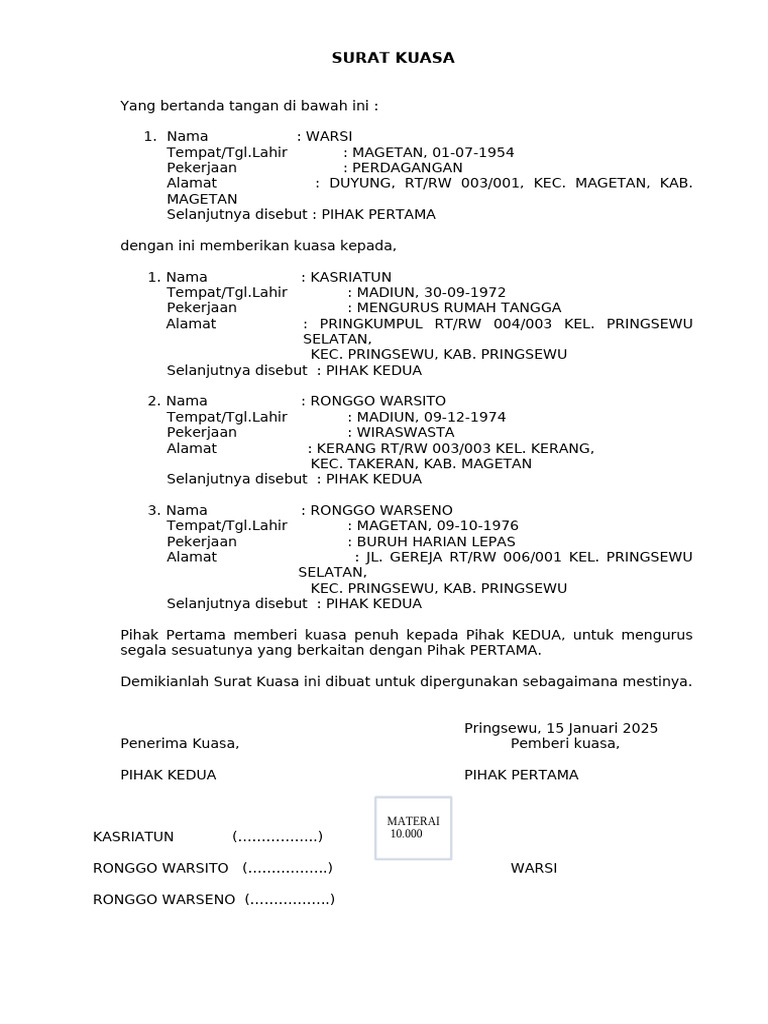 Format Surat Kuasa Biasa | PDF