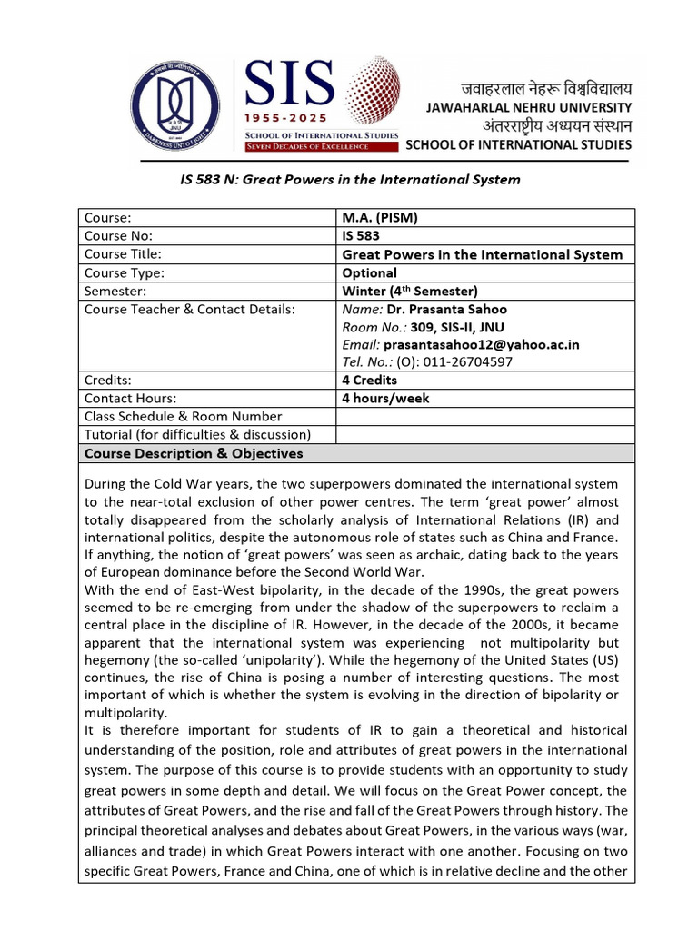 Is 583 N Great Powers in The International System (Monsoon 2025) | PDF ...