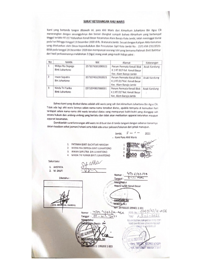 Surat Keterangan Ahli Waris | PDF