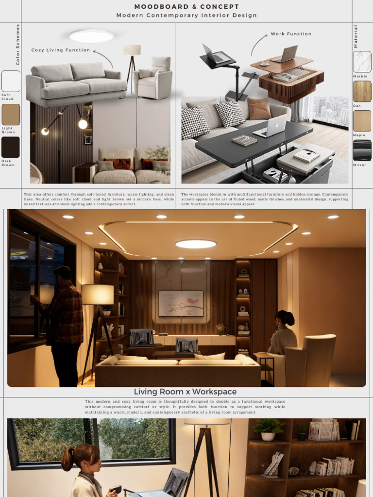 Modern Cozy Living Room Workspace Design | PDF | Interior Design | Lighting