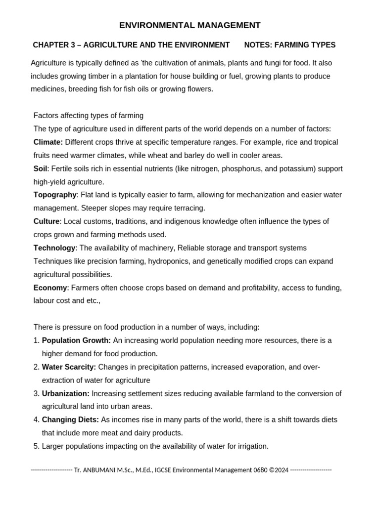 Chapter 3 Types of Farming Notes 2 | PDF | Agriculture | Sustainable ...