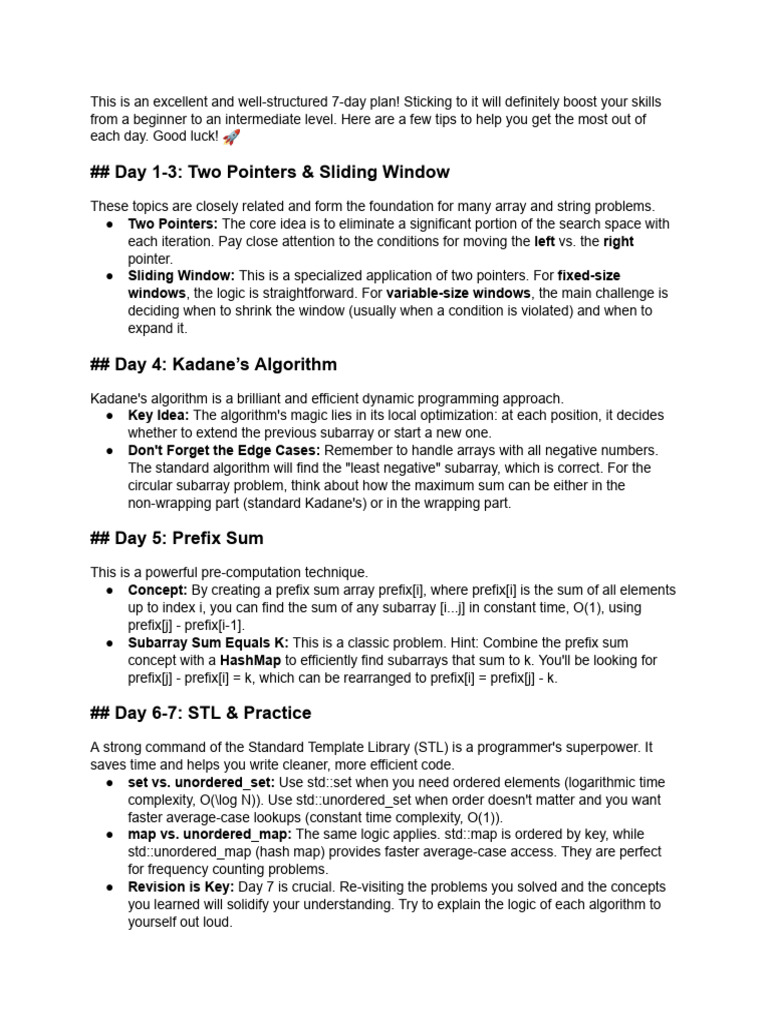 ? DSA Phase 2 - Beginner To Intermediate (7 Days) - ... | PDF | Time Complexity | Pointer ...