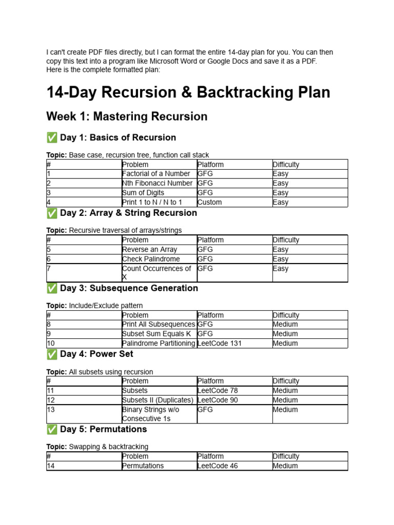 Week 1 - Mastering Recursion - Day 1 - Basics... | PDF | Permutation ...