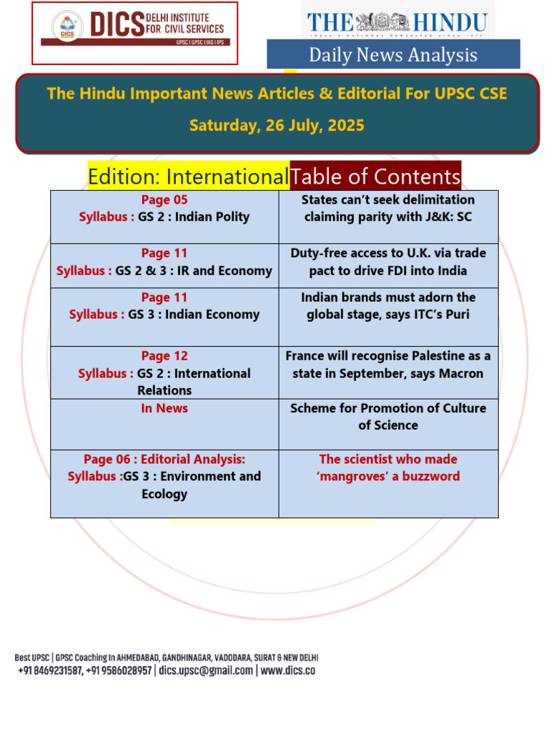 DICS English 26 July The Hindu Imp News Articles and Editorial | PDF ...