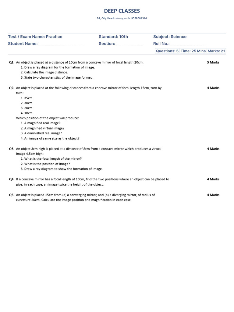 Reflection Numericals | PDF