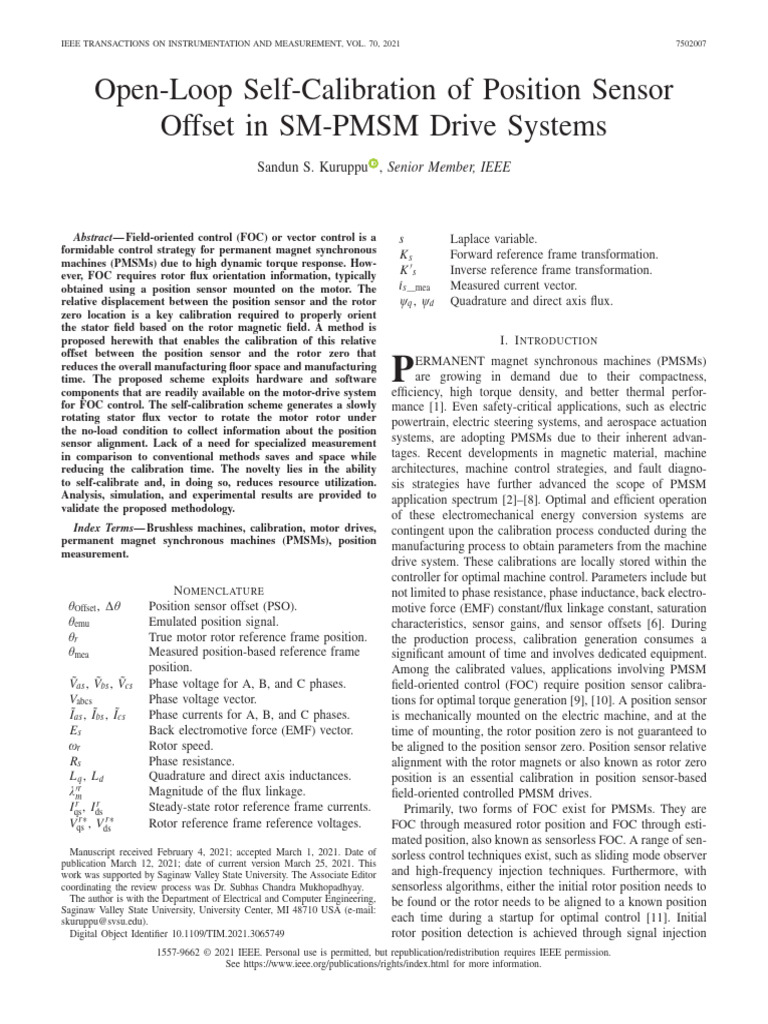 Open-Loop Self-Calibration of Position Sensor Offset in SMPMSM Drive ...
