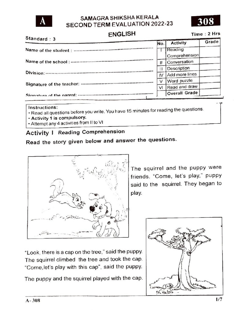 Kerala Second Term Exam 2022 Previous Question Paper STD 3 ENGLISH | PDF