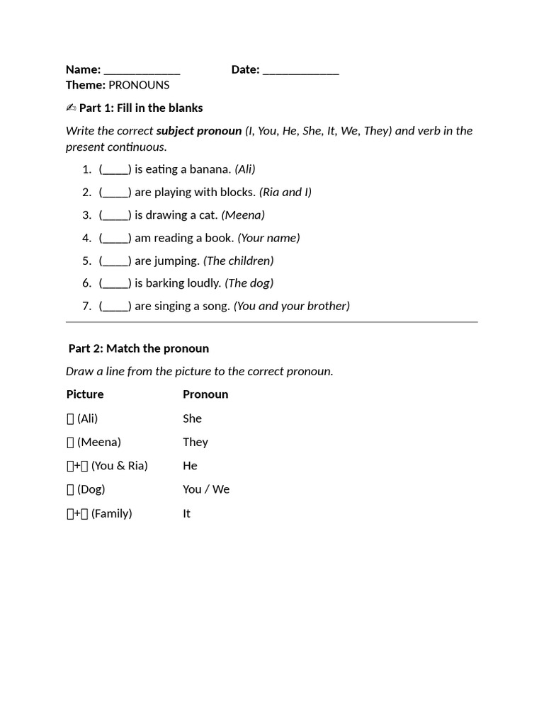 Pronoun Test Worksheet | PDF