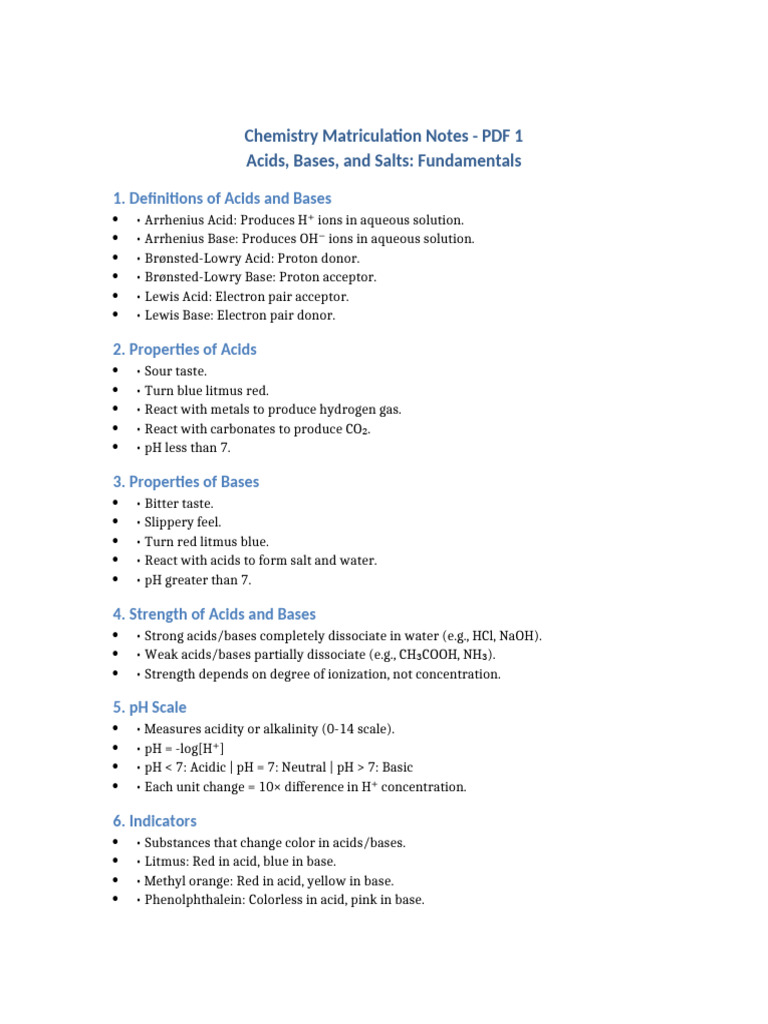 Acids, Bases, and Salts Overview | PDF