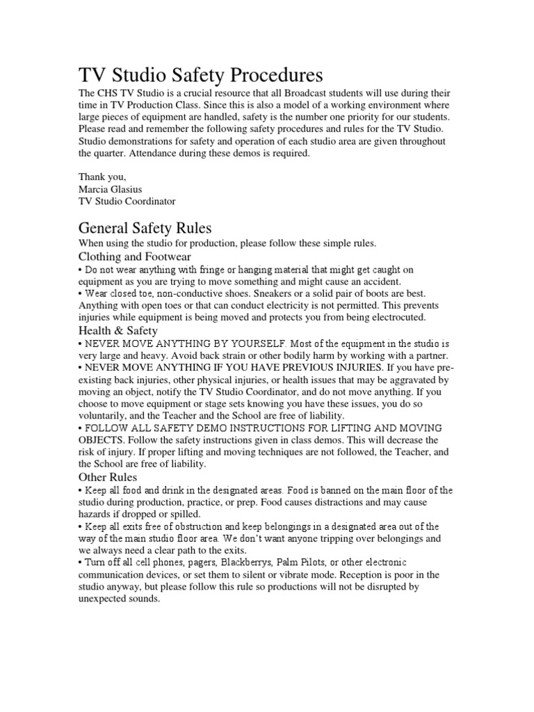 TV Studio Safety Guidelines | PDF | Stairs | Tripod (Photography)