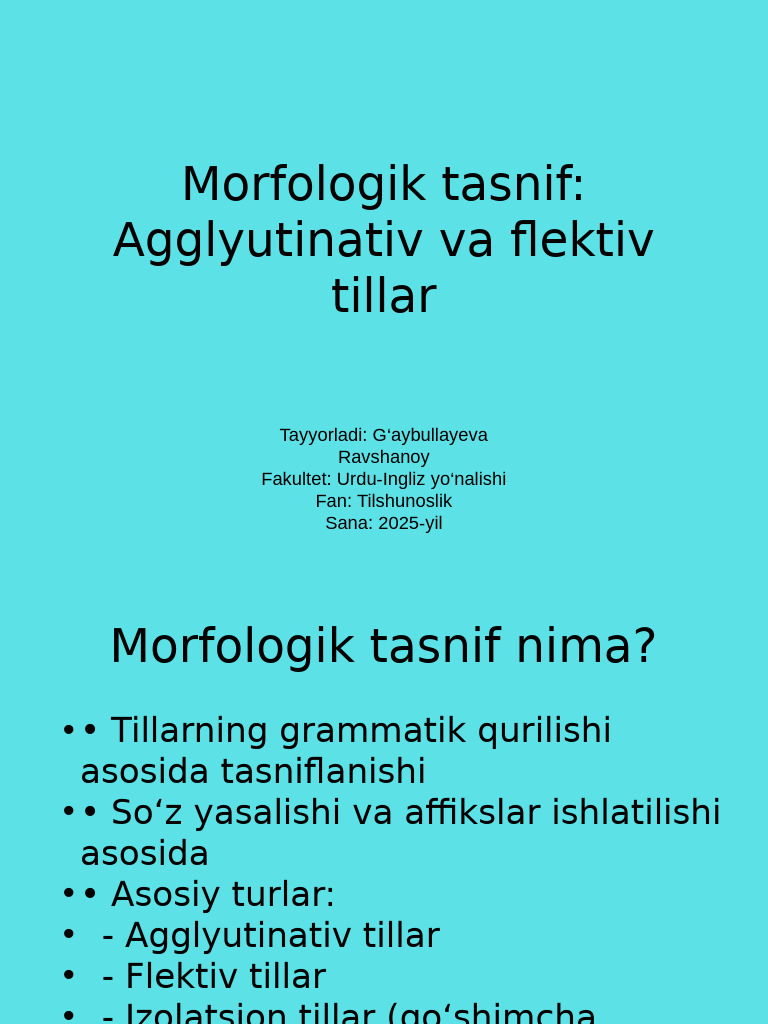 Morfologik Tasnif Prezentatsiya 1 PPTX 20250708 125151 0000 | PDF