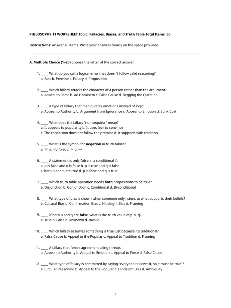 Fallacies and Truth Table Concepts | PDF | Fallacy | Argument