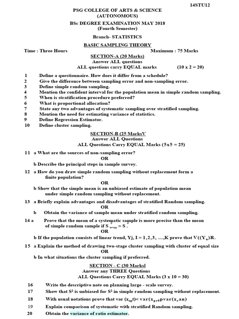 Basic Sampling Theory May 2018 | PDF | Sampling (Statistics) | Variance