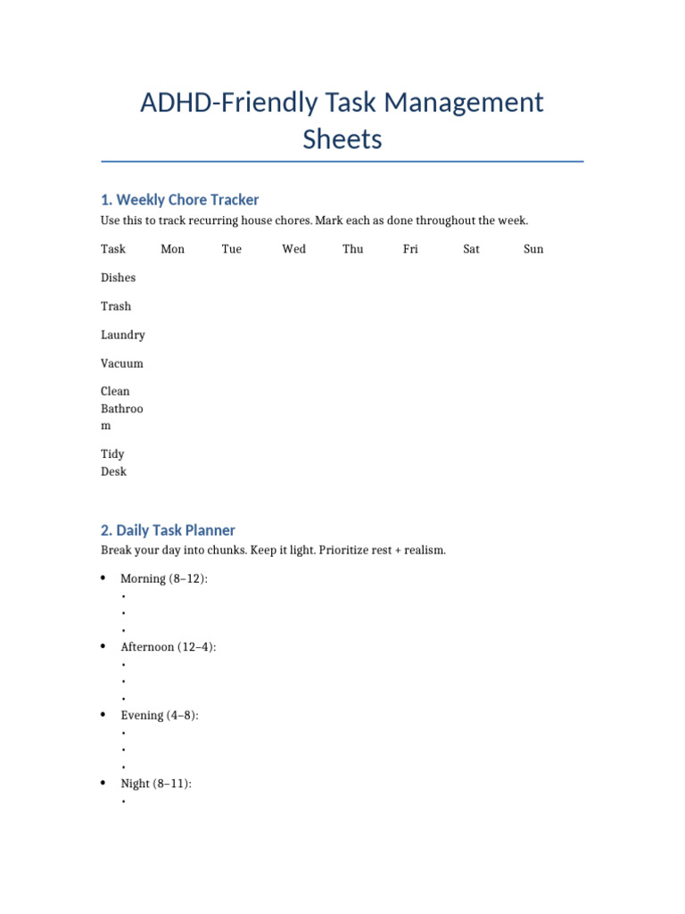 ADHD Task Management Sheets PDF | PDF