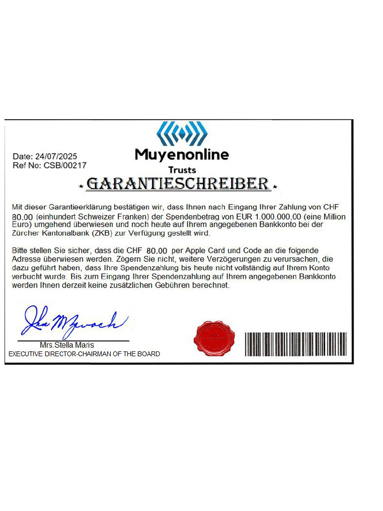 Guarantee Letter (Rene Marcel Frei) | PDF