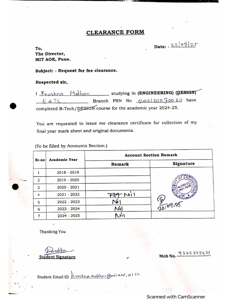 Clearance Form | PDF