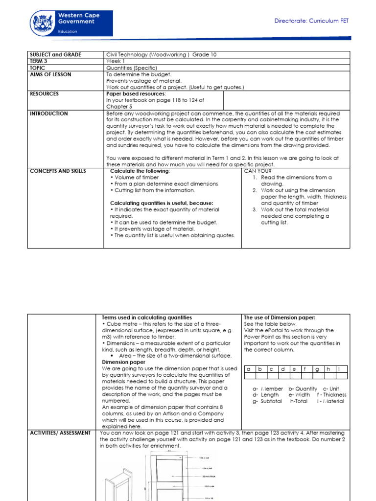 Civil Technology Woodworking Grade 10 Term 3 Week 1 - 2020 | PDF ...
