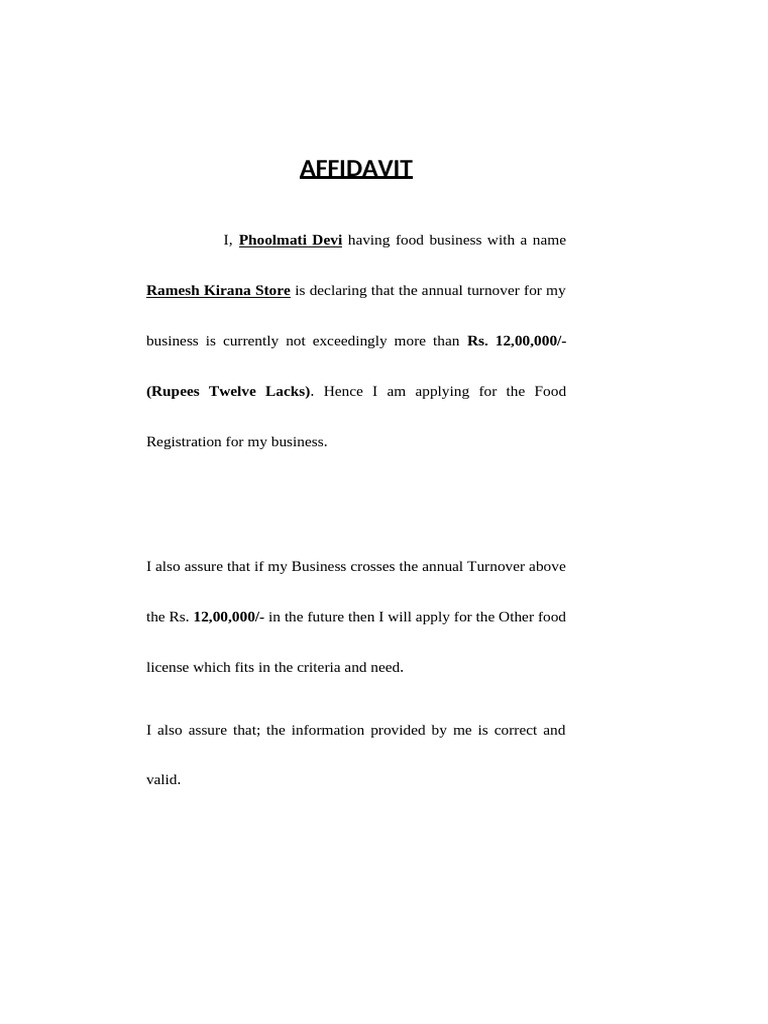 Foodregistration Affidavit | PDF