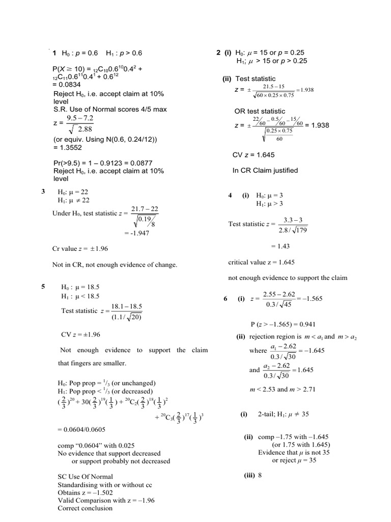 MS Hypothesis Testing (Discrete & Continuous Variables) | PDF ...