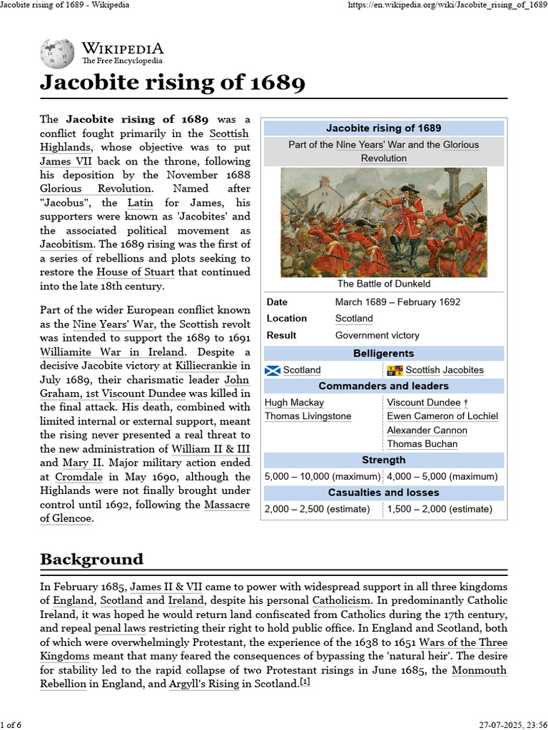 Jacobite Rising of 1689 Overview | PDF | Stuart Scotland | Foreign ...