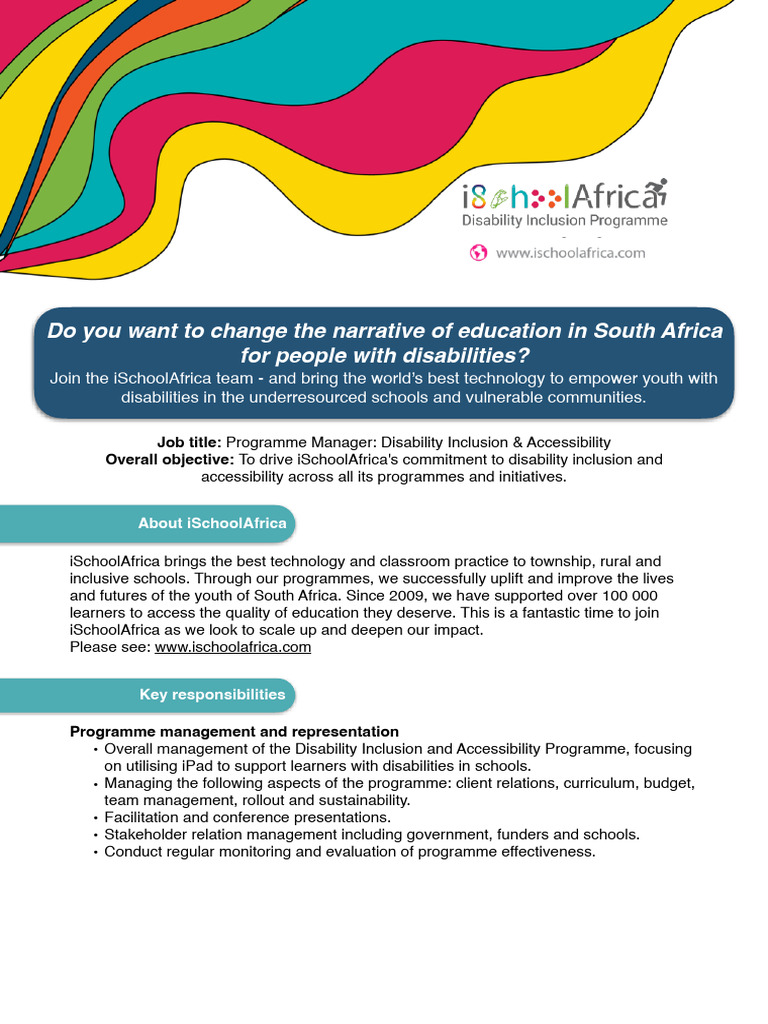 iSA - Disability Inlcusion - Job Spec | PDF | Accessibility | Disability