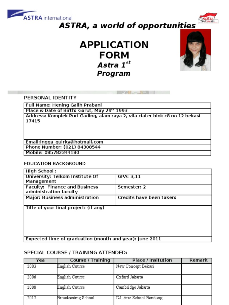Formulir Astra 1st 2012 | PDF | Cognition | Communication