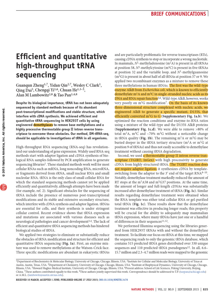 Efficient and Quantitative High-Throughput Trna Sequencing | PDF | Dna ...