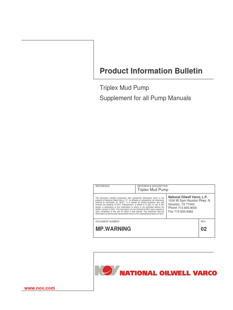 NOV P Triplex Mud Pumps Information Bulletin | PDF | Pump | Valve