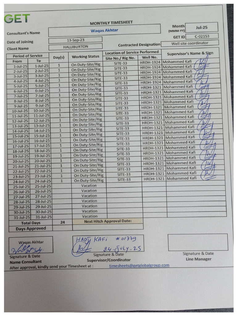 C 02153 July25 Timesheet | PDF