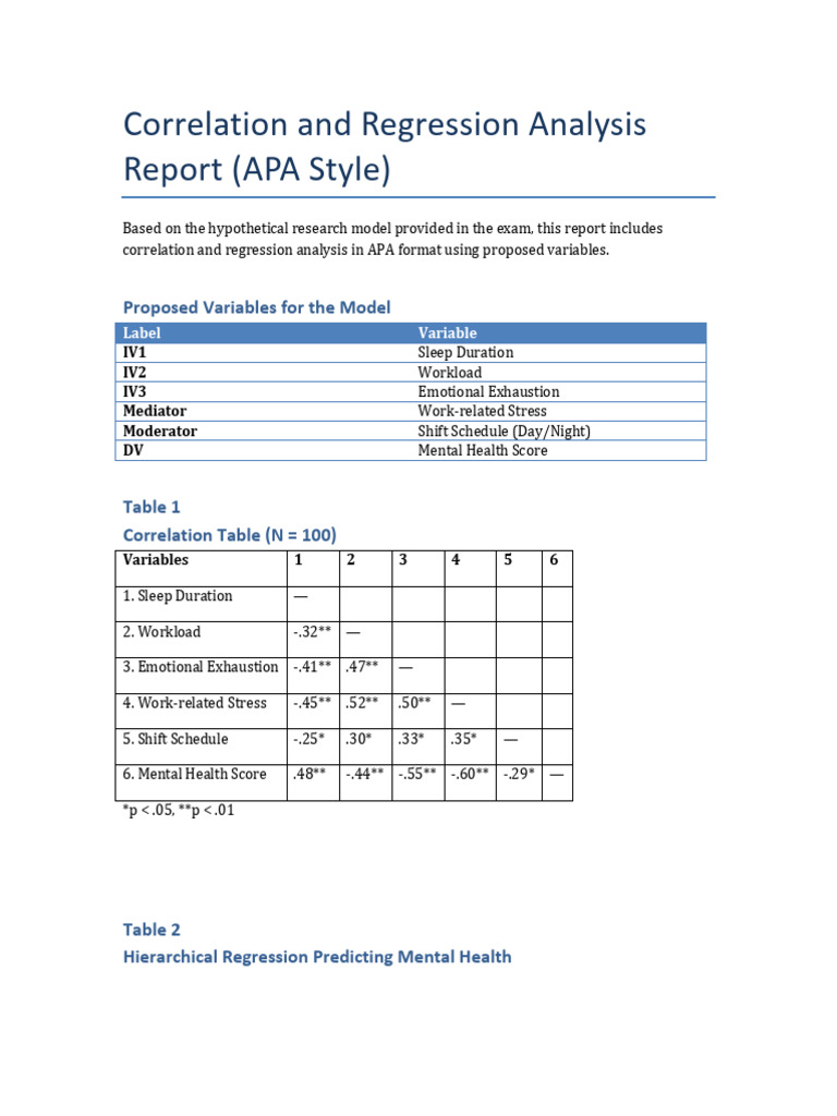 APA Style Correlation Regression Report | PDF