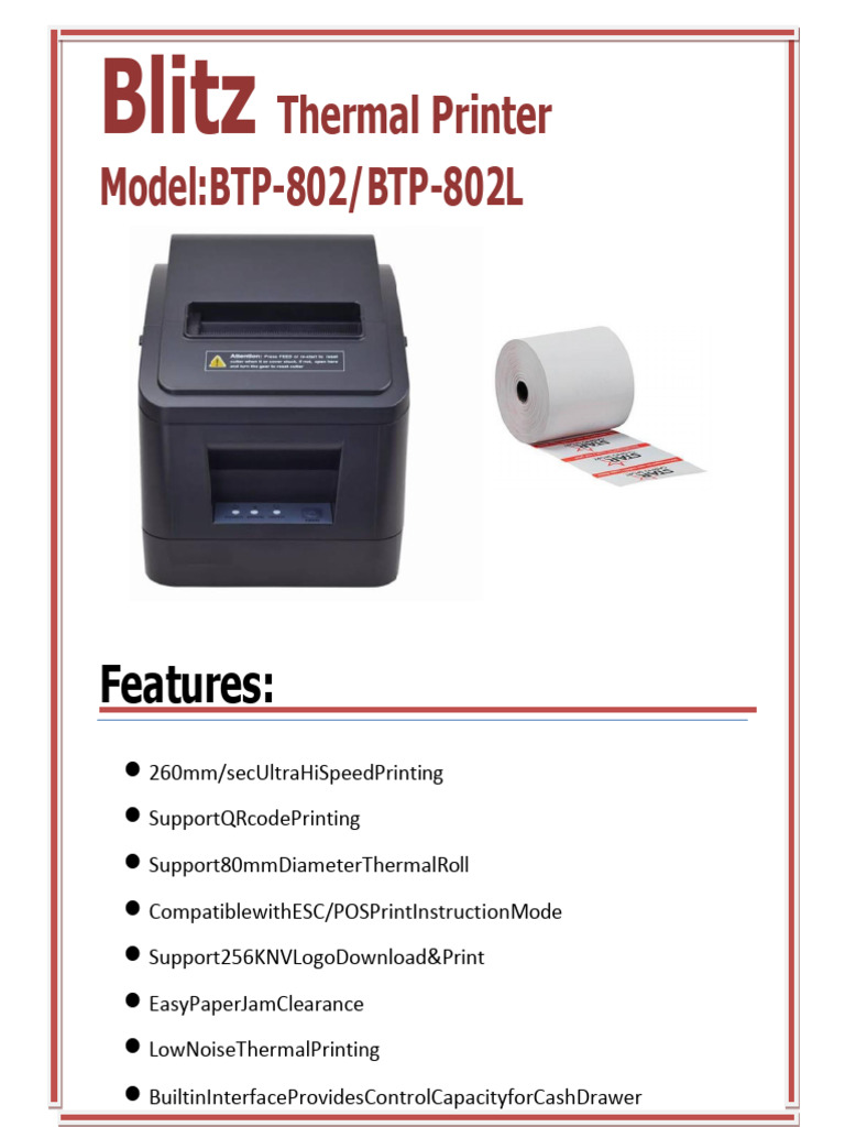 Blitz-BTP802 Thermal Printer | PDF