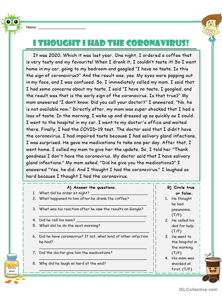 Reading Comprehension - I Thought I Had The Coronavirus! | PDF | Chess ...