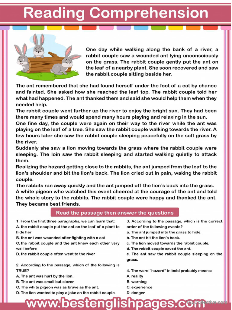 The Ant and The Rabbits - Reading Comprehension | PDF