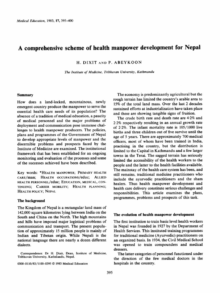 A Comprehensive Scheme of Health Manpower Development For Nepal | PDF ...