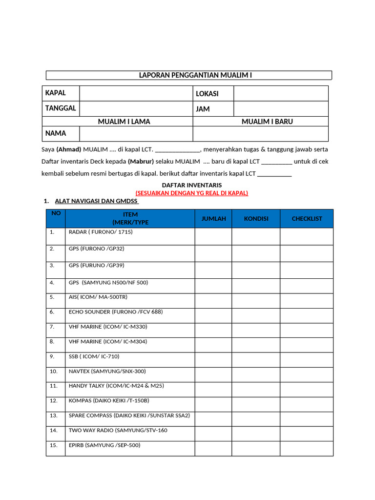 Inventory Handover Checklist | PDF