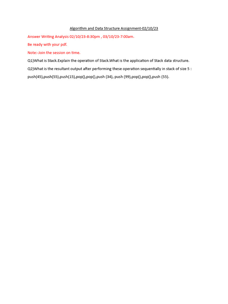 Stack Data Structure Assignment Guide | PDF
