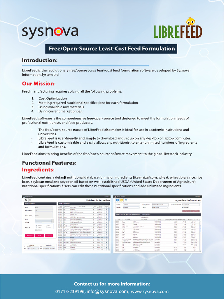 Sysnova Feed Formulation Software | PDF