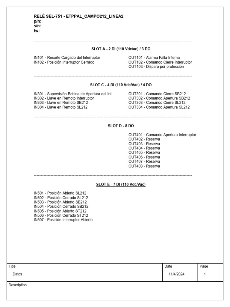 Relé SEL-751: Configuración de Entradas y Salidas | PDF | Ingenieria ...