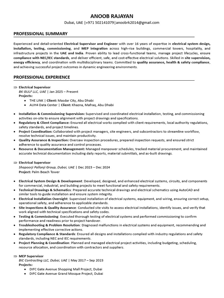 Anoob Rajayan Resume New | PDF | Regulatory Compliance | Safety