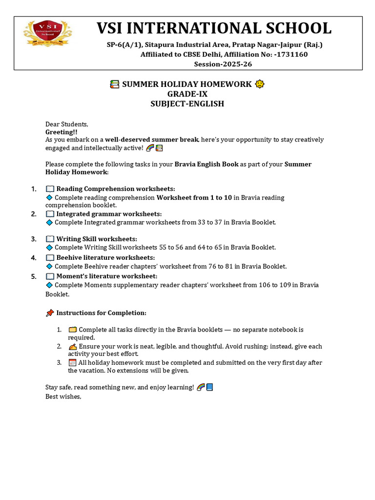 Grade IX Summer Homework Overview | PDF | Heat | Biology