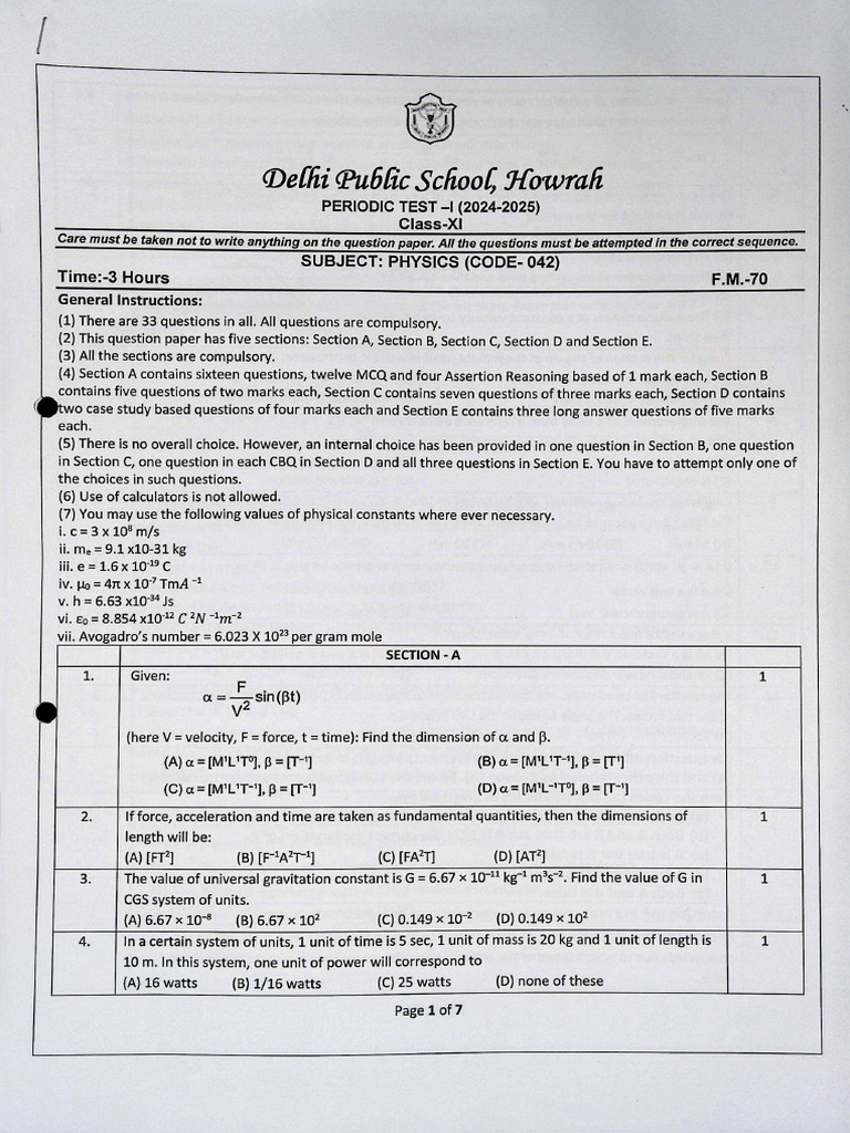 Phy-11 PT1 2024-25 | PDF