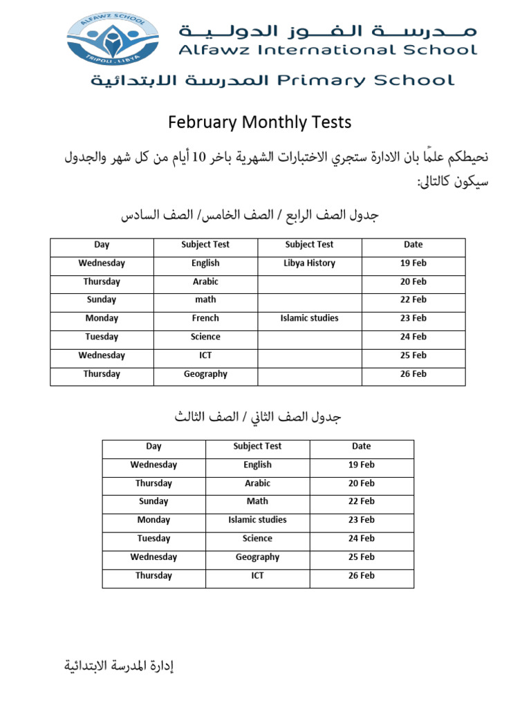 February Monthly Test Schedule | PDF