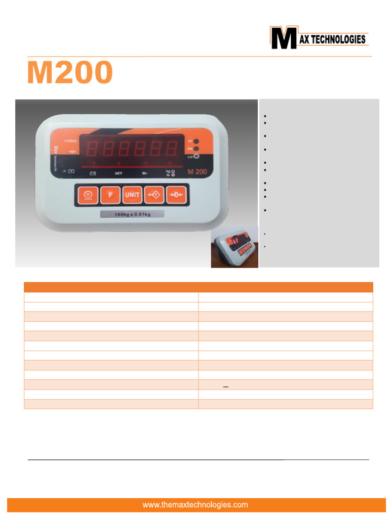 Weighing Indicator M200 Specifications | PDF | Manufactured Goods ...