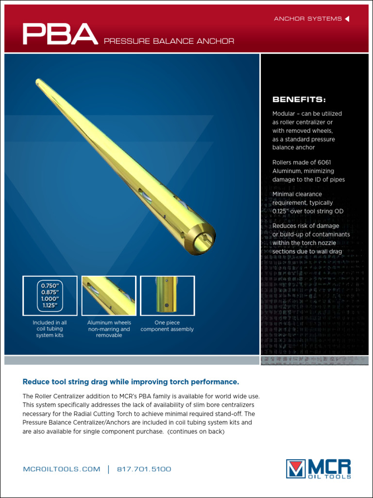 PBA - MCR OIL TOOLS - Pressure Balance Anchor | PDF | Pipe (Fluid ...