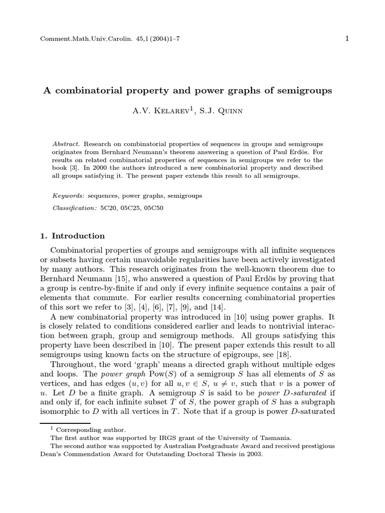 A Combinatorial Property and Power Graphs of Groups | PDF | Group ...